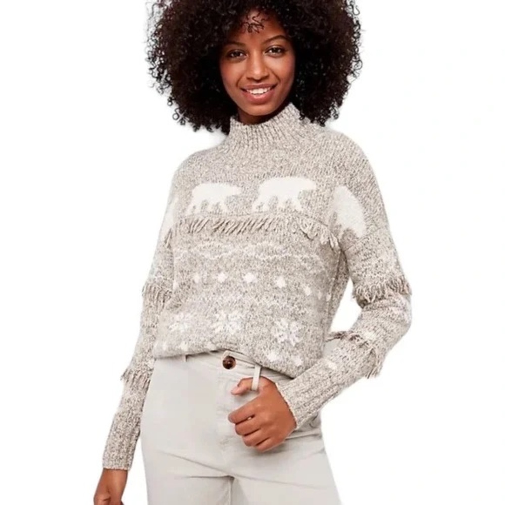 Loft Polar Bear Fringe Sweater Size Small - Gem
